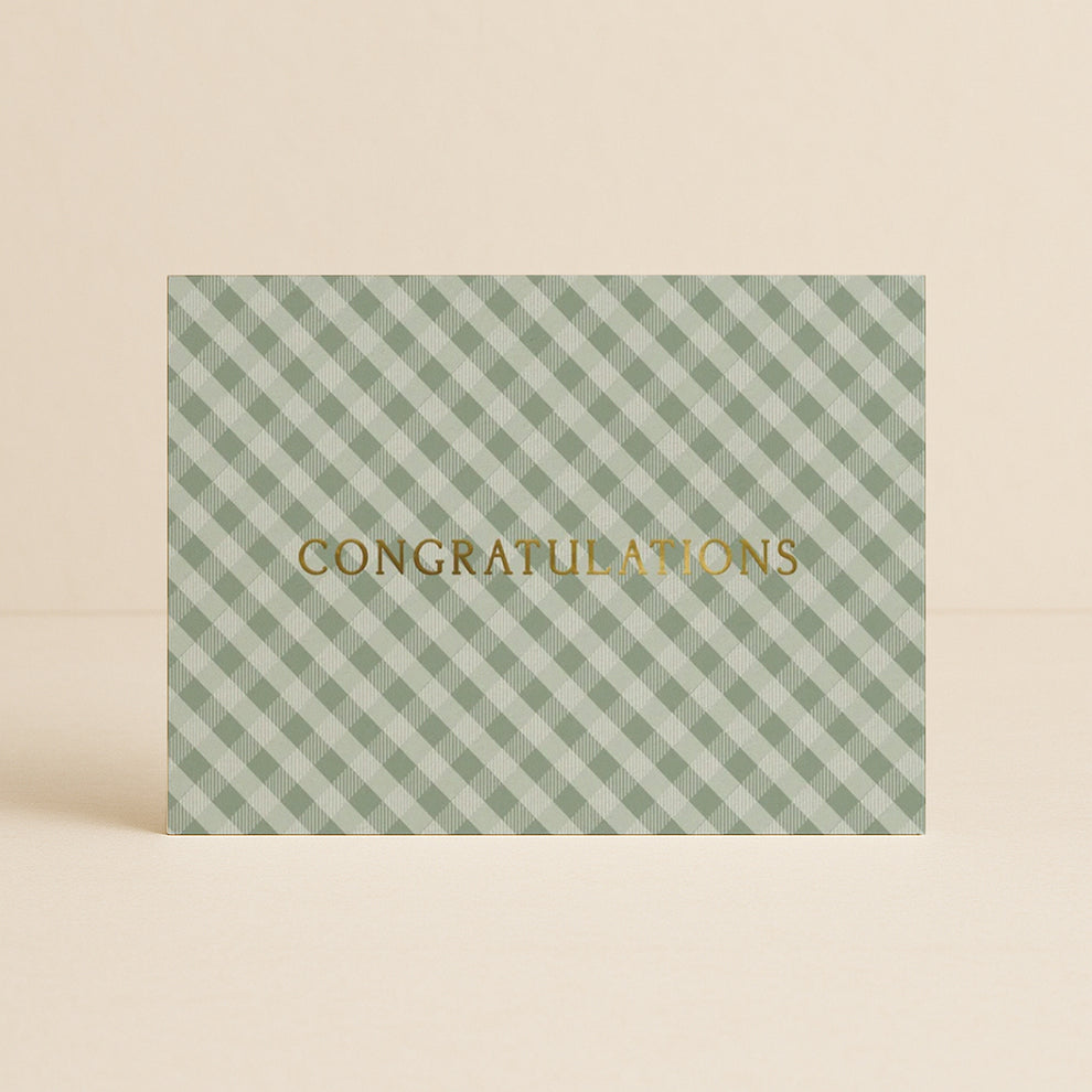 'Congratulations' Sage Gingham Greeting Card – Daymaker Stationery